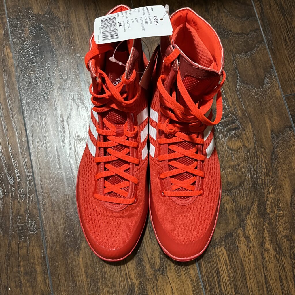 Adidas Red and White Sample Rio Tech Fall Wrestling Shoes